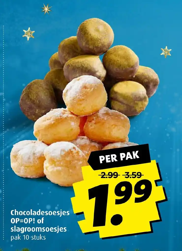 Chocoladesoesjes OP=OP! of slagroomsoesjes pak 10 stuks aanbieding bij Boni