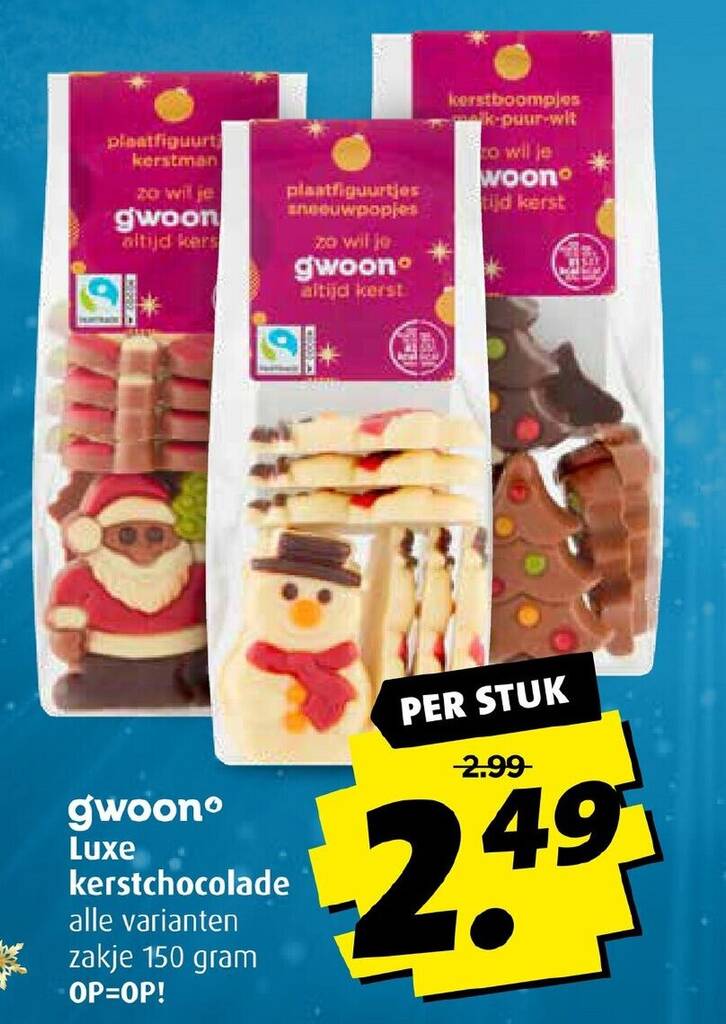 Gwoon Luxe kerstchocolade alle varianten aanbieding bij Boni