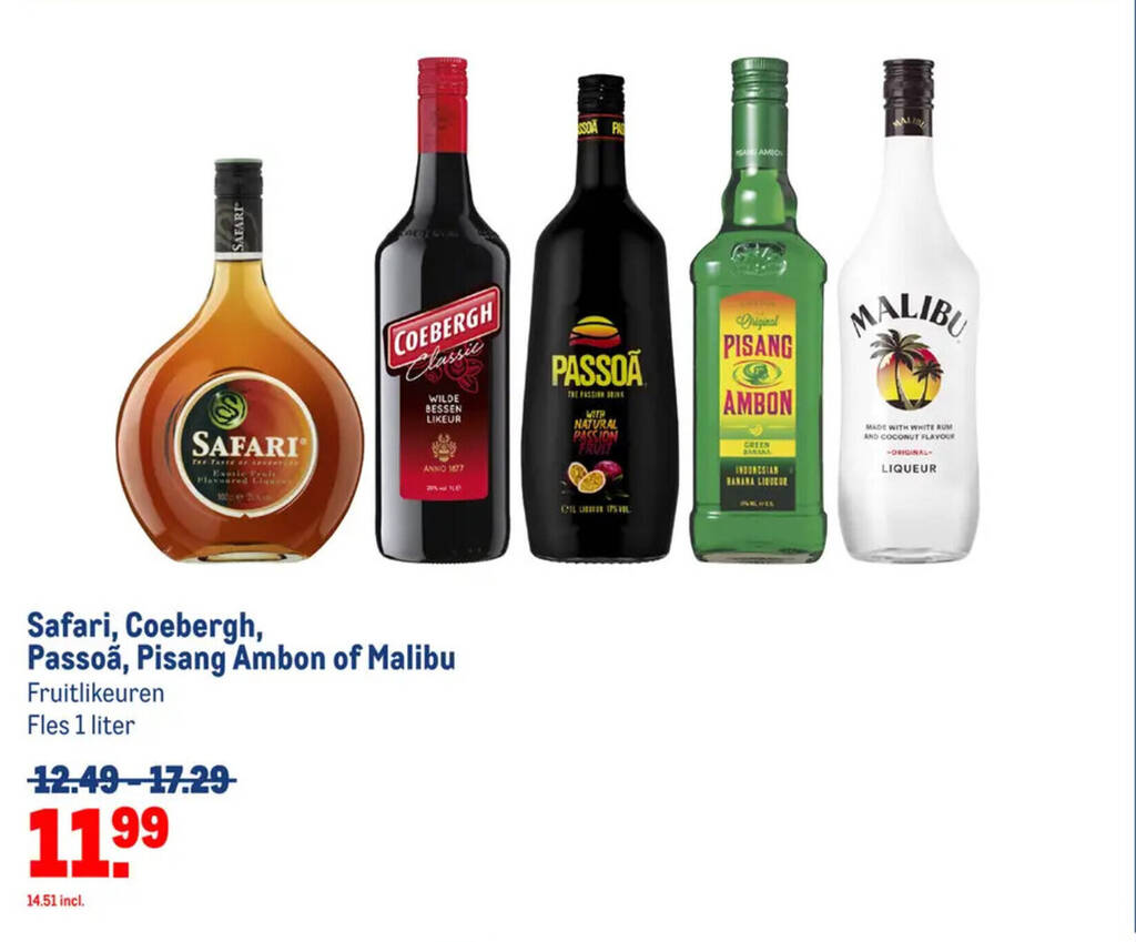 Safari, Coebergh, Passoa, Pisang Ambon of Malibu aanbieding bij Makro