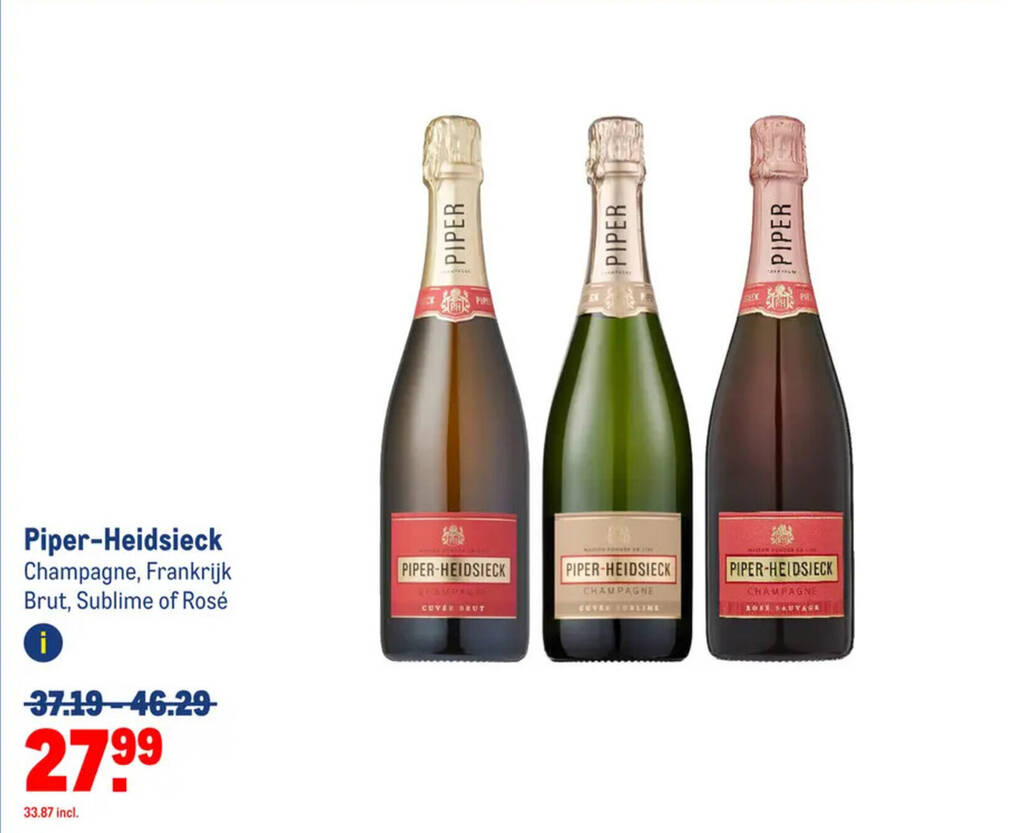 Piper-Heidsieck Champagne, Frankrijk Brut, Sublime of Rosé aanbieding ...