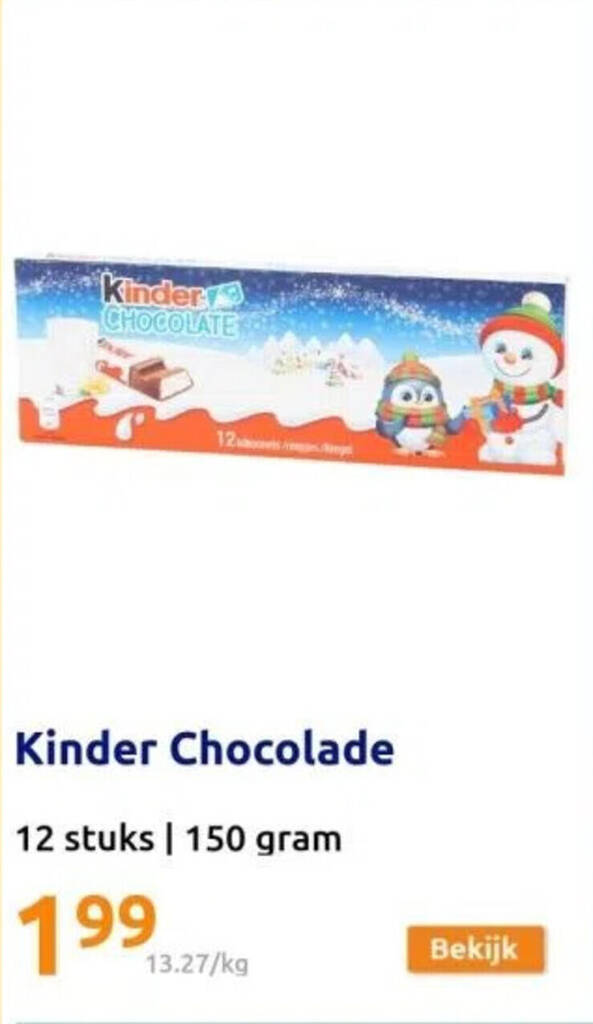 Kinder Chocolade 12 stuks | 150 gram aanbieding bij Action
