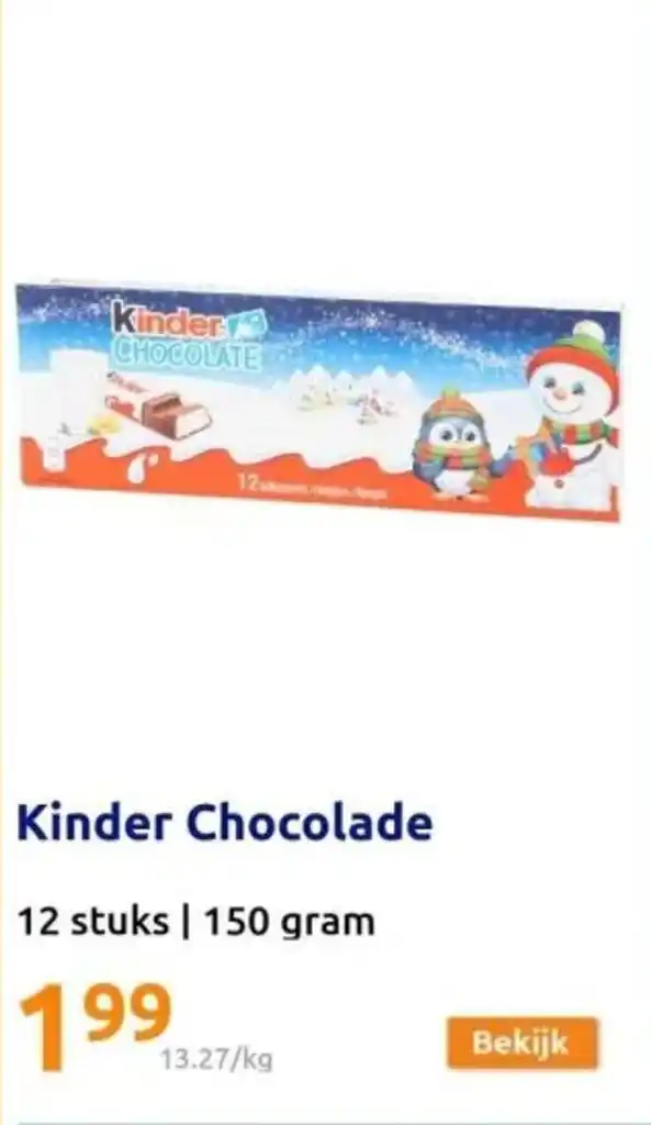Kinder Chocolade 12 stuks | 150 gram aanbieding bij Action