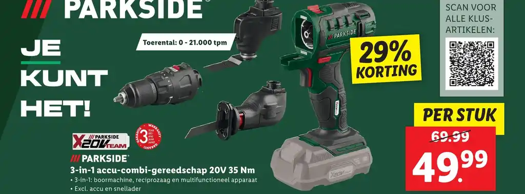 PARKSIDE 3-in-1 accu-combi-gereedschap 20V 35 Nm aanbieding bij Lidl