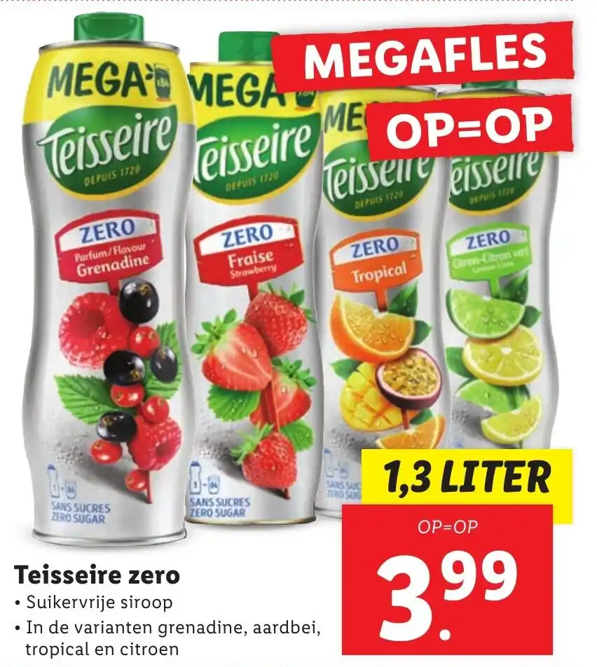 Teisseire zero 1.3 liter aanbieding bij Lidl