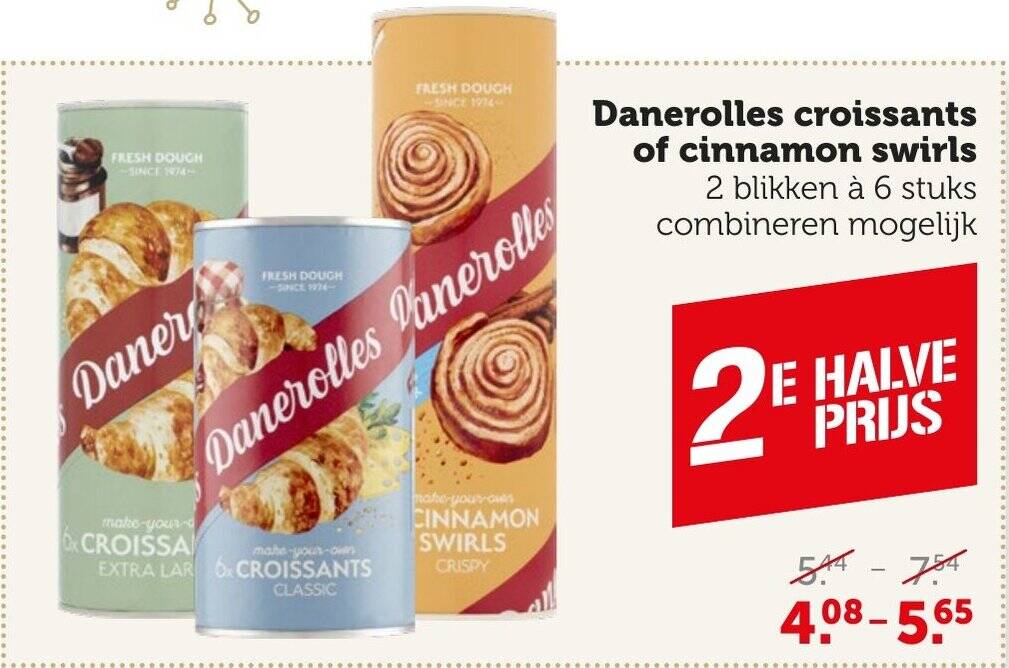 Danerolles croissants of cinnamon swirls 2 blikken à 6 stuks aanbieding ...