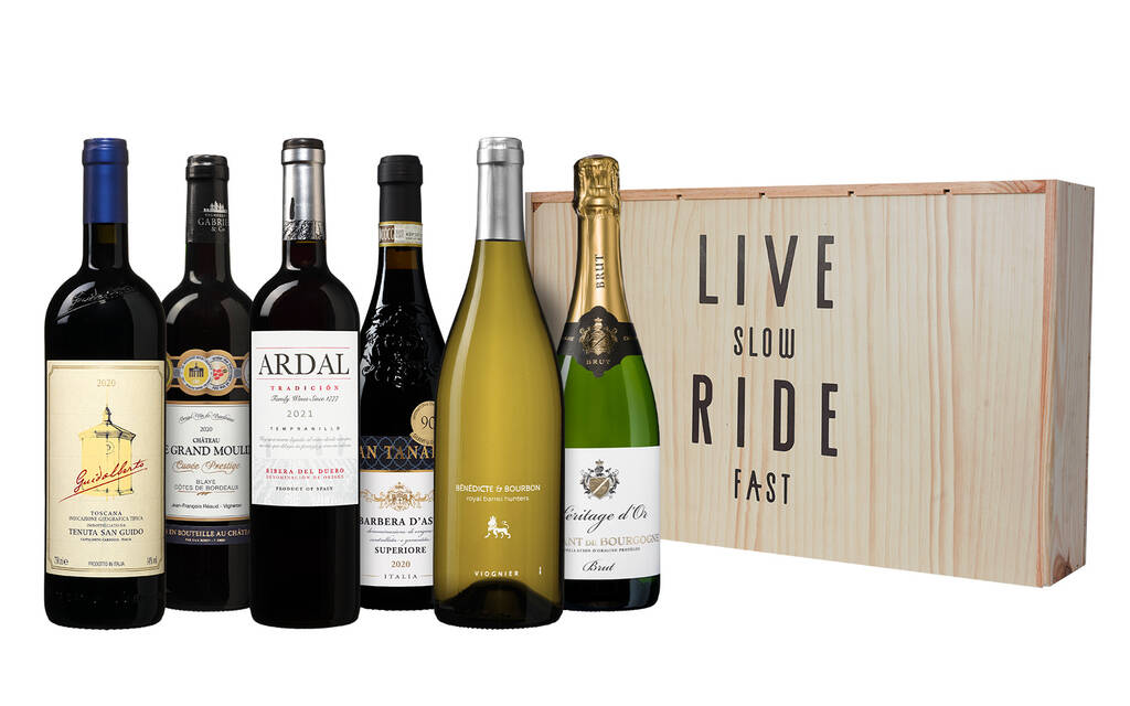 Live slow ride fast kerstpakket in luxe houten wijnkist aanbieding bij ...