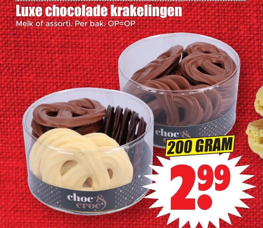 Luxe chocolade krakelingen 200g aanbieding bij Dirk