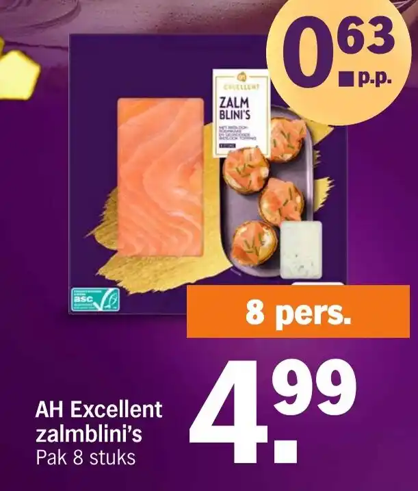 AH Excellent zalmblini's Pak 8 stuks aanbieding bij Albert Heijn