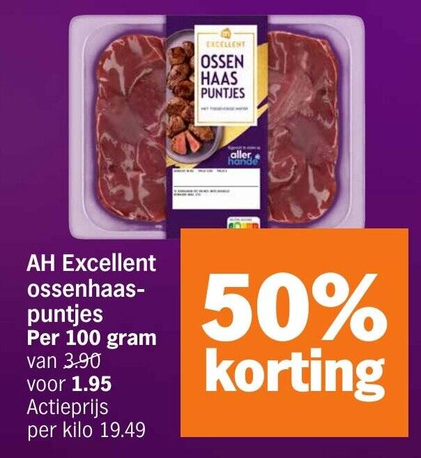 AH Excellent ossenhaaspuntjes 100g aanbieding bij Albert Heijn