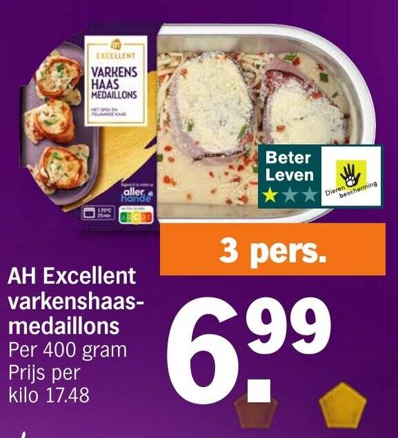 AH Excellent varkenshaas-medaillons 400g aanbieding bij Albert Heijn