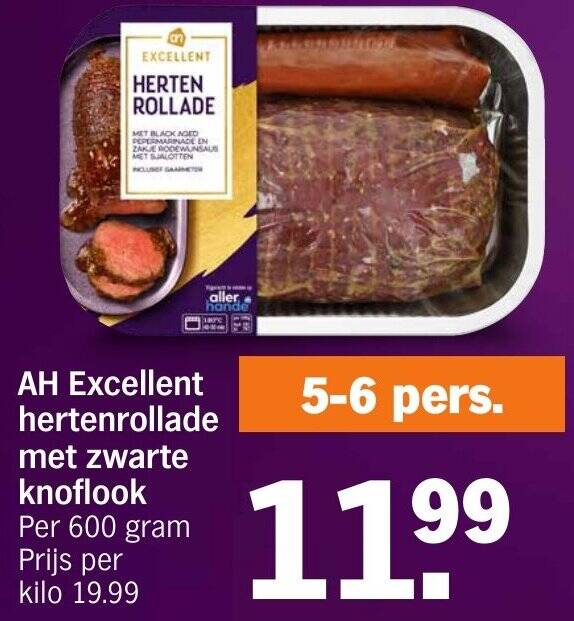 AH Excellent hertenrollade met zwarte knoflook 600g aanbieding bij ...