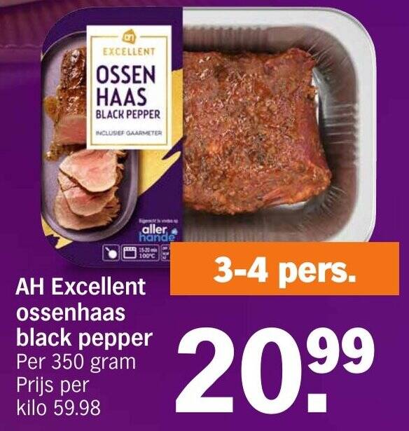 AH Excellent ossenhaas black pepper 350g aanbieding bij Albert Heijn