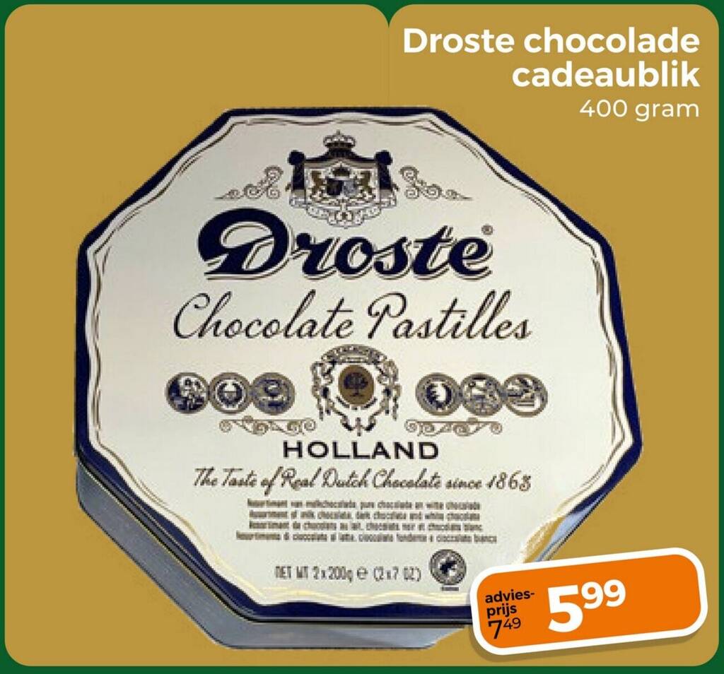 Droste chocolade cadeaublik 400g aanbieding bij Trekpleister