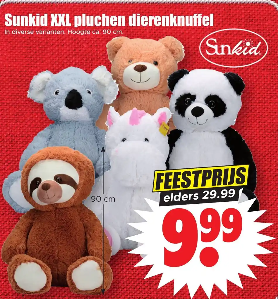 Sunkid XXL pluchen dierenknuffel aanbieding bij Dirk