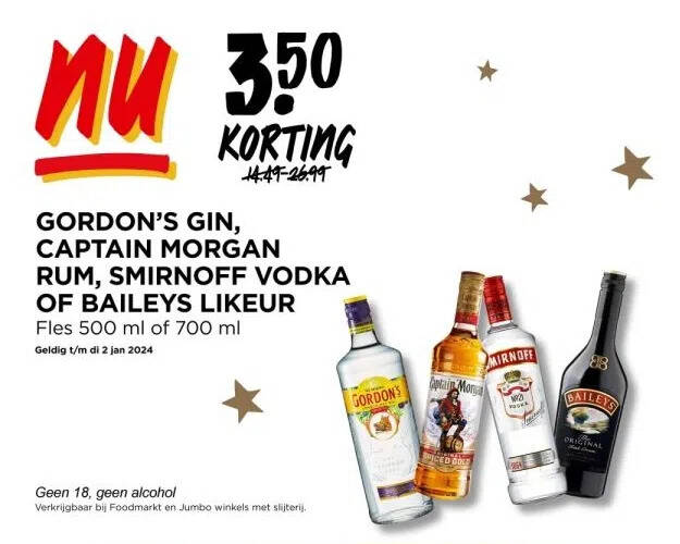 Gordon's gin, captain morgan rum, smirnoff vodka aanbieding bij Jumbo