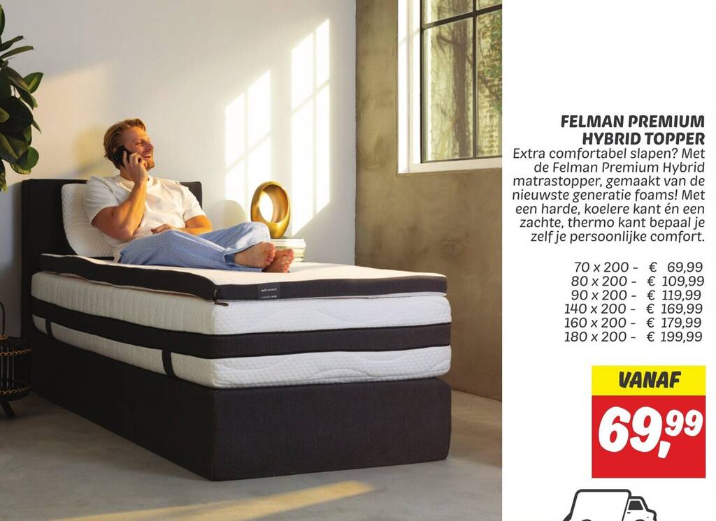 FELMAN PREMIUM HYBRID TOPPER aanbieding bij Dekamarkt
