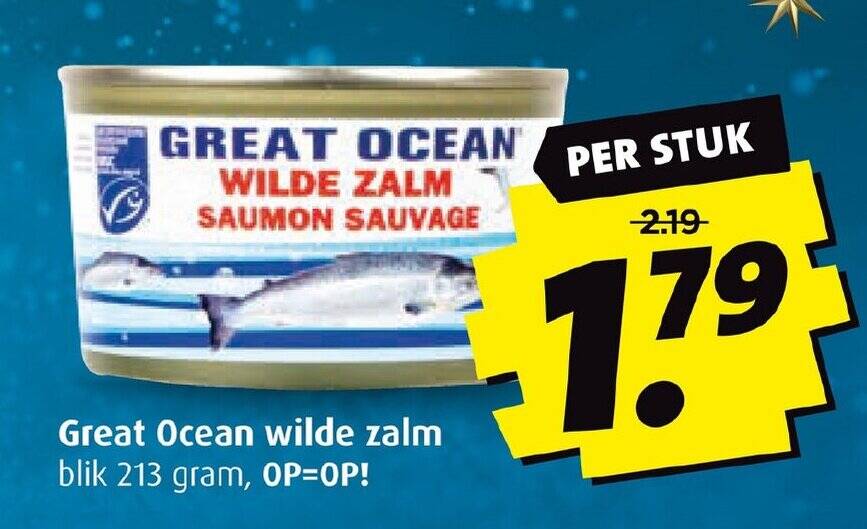 Great Ocean wilde zalm blik 213 gram, aanbieding bij Boni