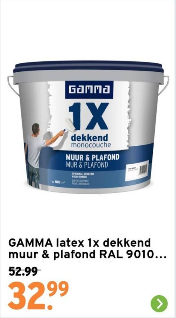 GAMMA latex 1x dekkend muur & plafond RAL 9010 aanbieding bij GAMMA