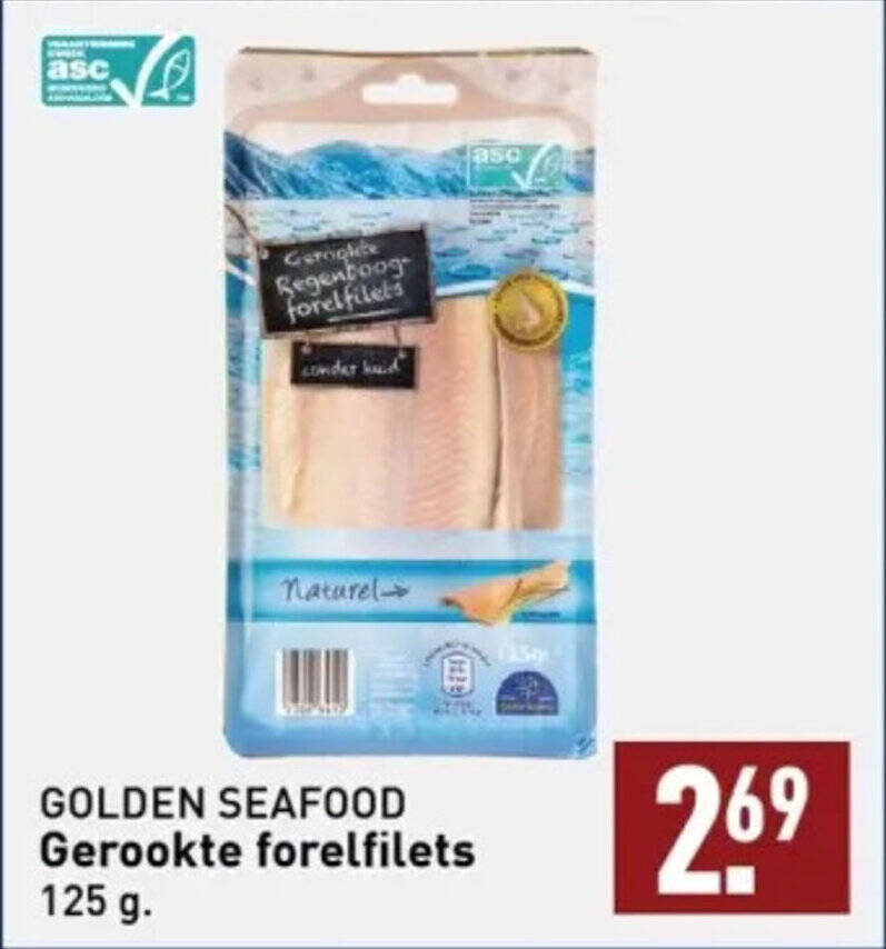GOLDEN SEAFOOD Gerookte forelfilets 125g aanbieding bij ALDI