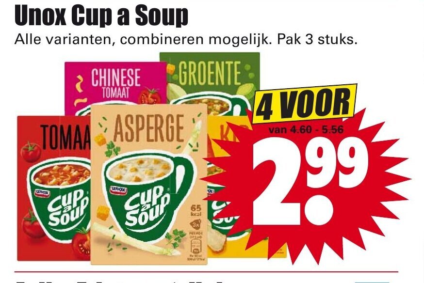 Unox Cup a Soup 3 stuks aanbieding bij Dirk