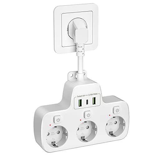 Stekkerdoos met usb 3-voudig, stekker usb c wandmontage stopcontact ...