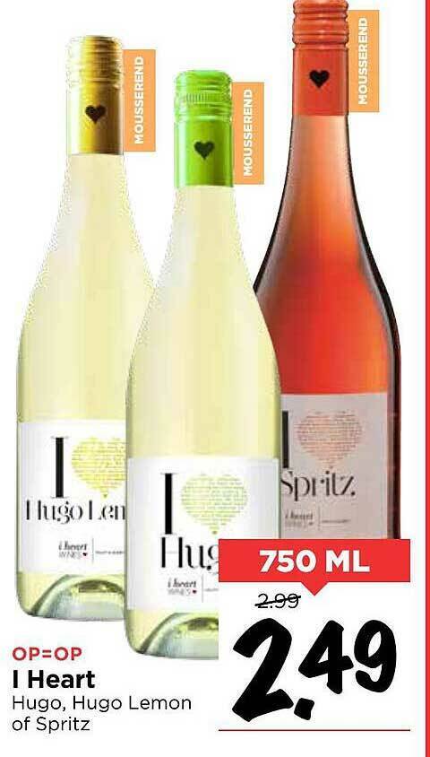 I Heart Hugo, Hugo Lemon Of Spritz 750ml aanbieding bij Vomar