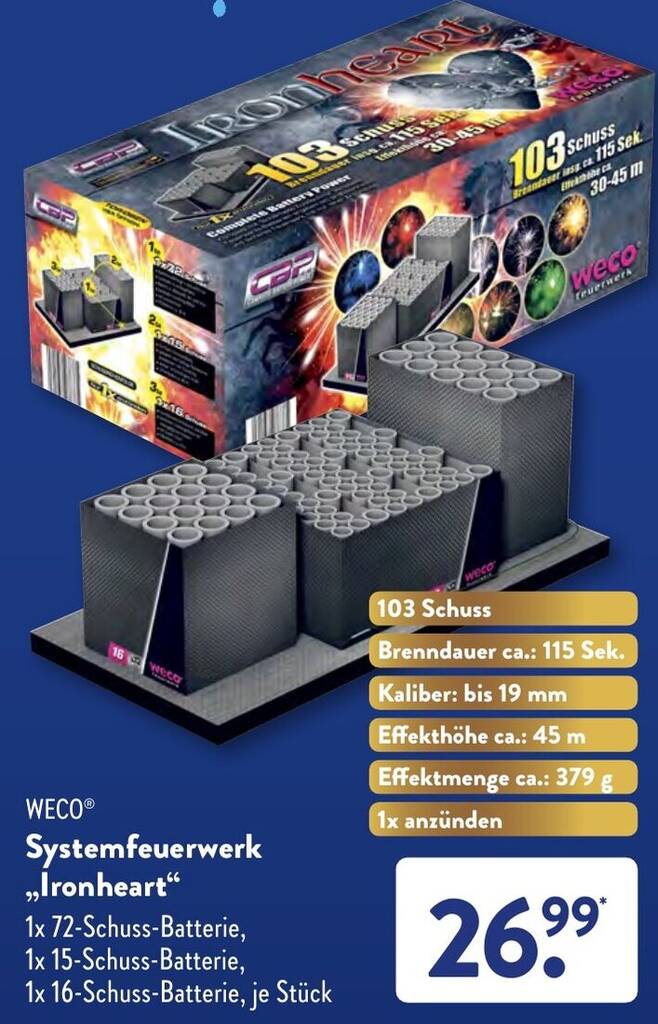 WECO Systemfeuerwerk ,,Ironheart" aanbieding bij ALDI