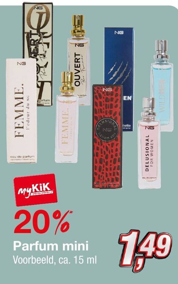 Parfum mini Voorbeeld, ca. 15 ml aanbieding bij Kik
