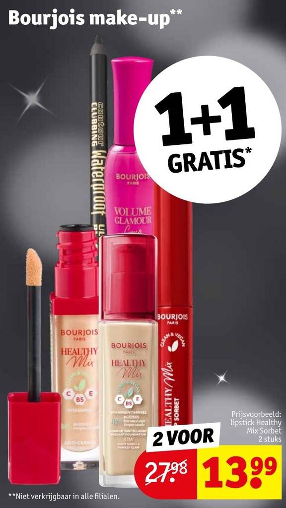 Bourjois make-up 1+1 GRATIS aanbieding bij Kruidvat