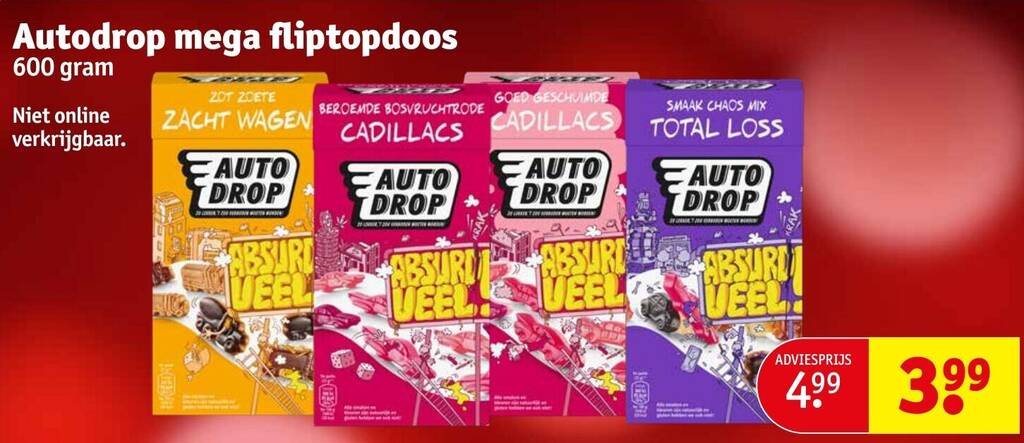 Autodrop mega fliptopdoos 600g aanbieding bij Kruidvat