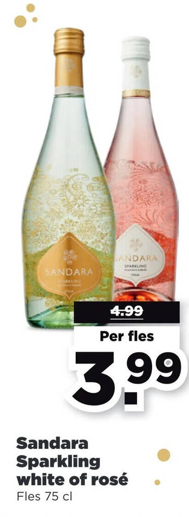 Sandara Sparkling white of rose fles 75 cl 75 cl. aanbieding bij PLUS