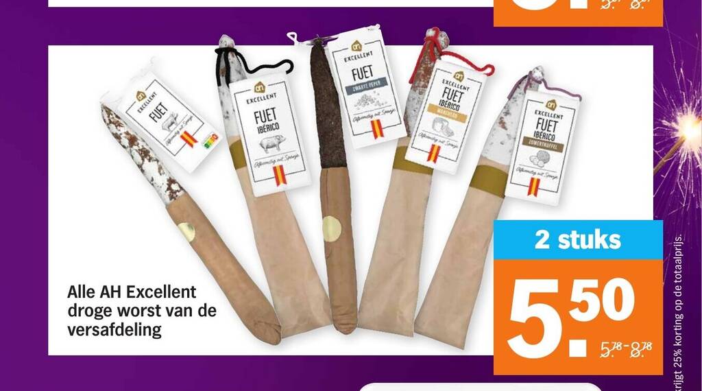 Alle AH Excellent droge worst van de versafdeling aanbieding bij Albert ...