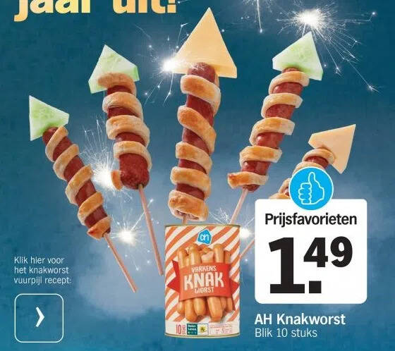 Klik hier voor het knakworst vuurpijl recept: aanbieding bij Albert Heijn