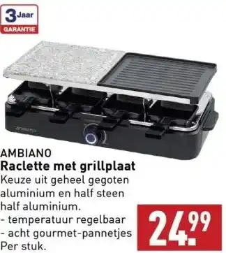 Ambiano raclette met grillplaat aanbieding bij ALDI