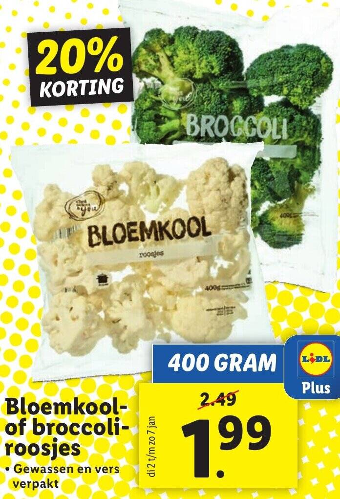 Bloemkool of broccoli roosjes 400 GRAM aanbieding bij Lidl