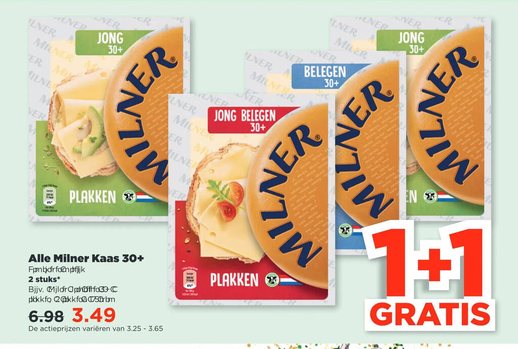 Alle Milner Kaas 30+ 1+1 gratis aanbieding bij PLUS