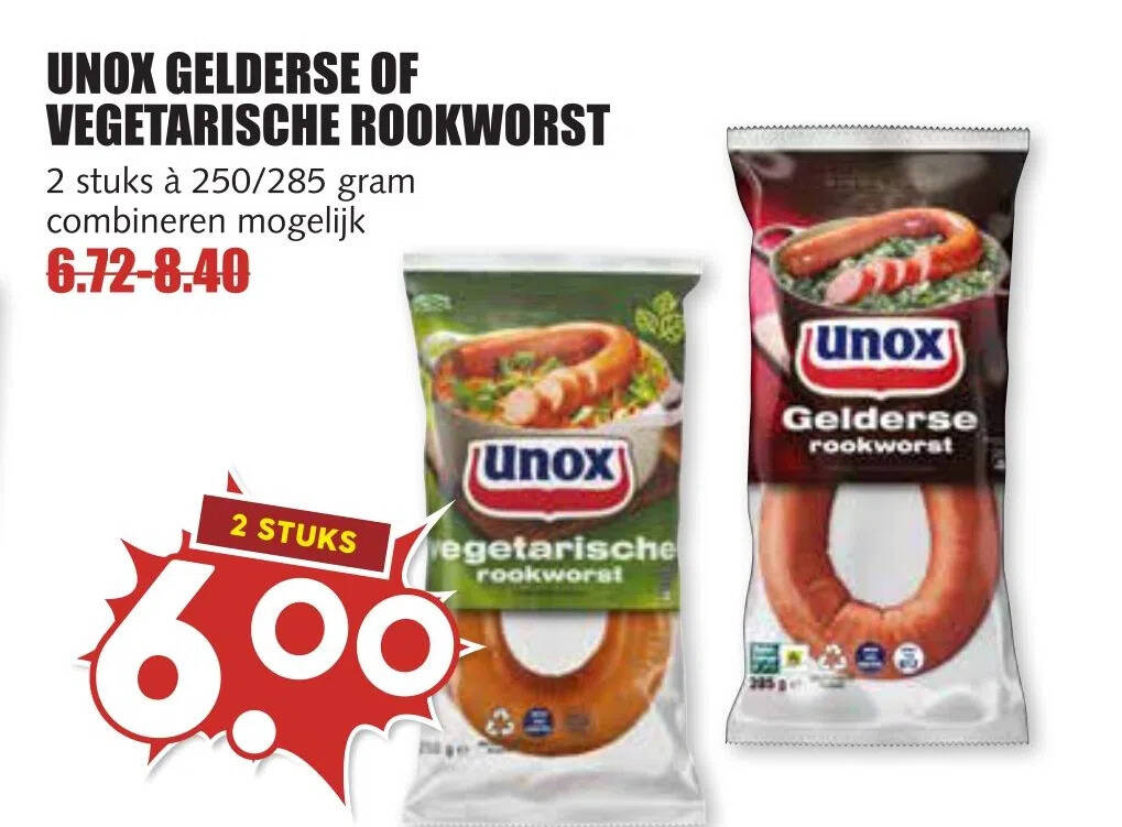 Unox gelderse of vegetarische rookworst aanbieding bij MCD Supermarkt