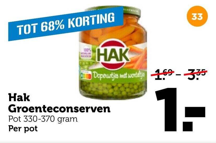 Hak Groenteconserven pot 330 370 gram 330-370 gram aanbieding bij Coop