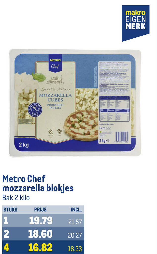 Metro Chef mozzarella blokjes aanbieding bij Makro