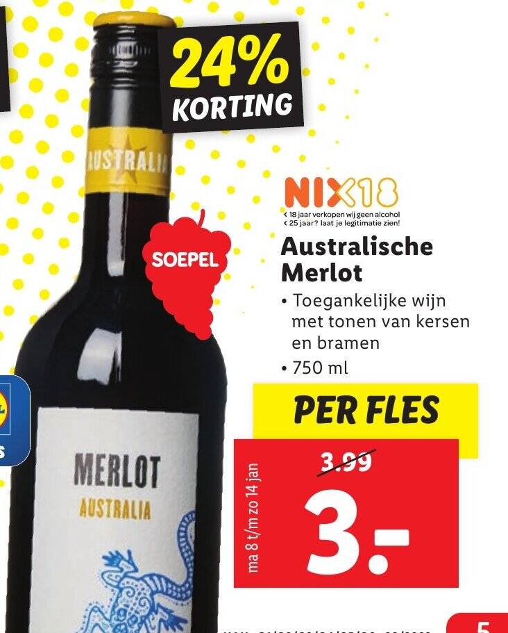 Australische merlot 750 ml aanbieding bij Lidl