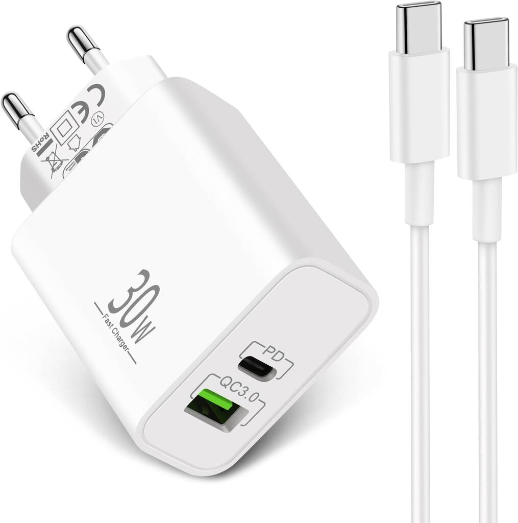 Luosike 30w usb c oplader en 2m type-c kabel, 2-port charger met usb-c ...