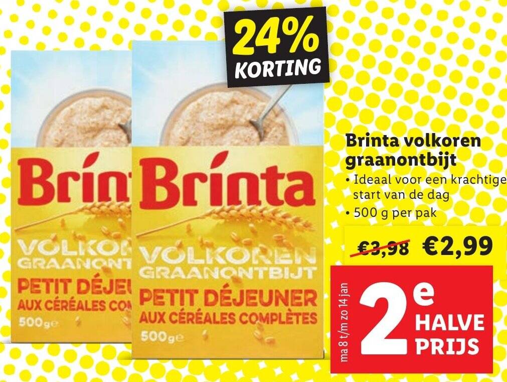 Brinta volkoren graanontbijt aanbieding bij Lidl
