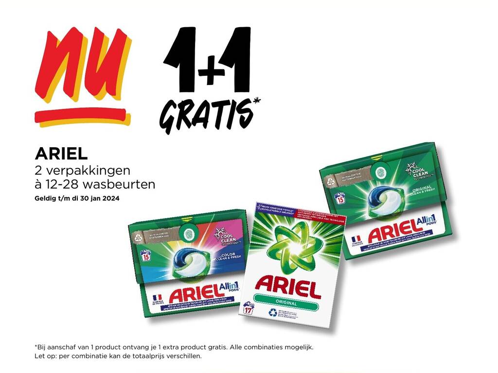 ARIEL 1+1 GRATIS aanbieding bij Jumbo