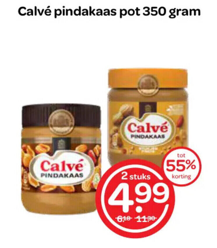 Calvé pindakaas pot 350 gram x 2 stuks aanbieding bij Spar