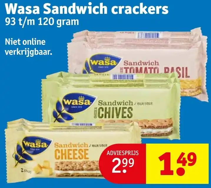 Wasa Sandwich crackers 93 t/m 120 gram aanbieding bij Kruidvat