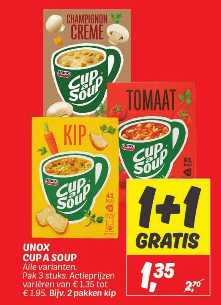 UNOX CUP A SOUP 1+1 gratis aanbieding bij Dekamarkt