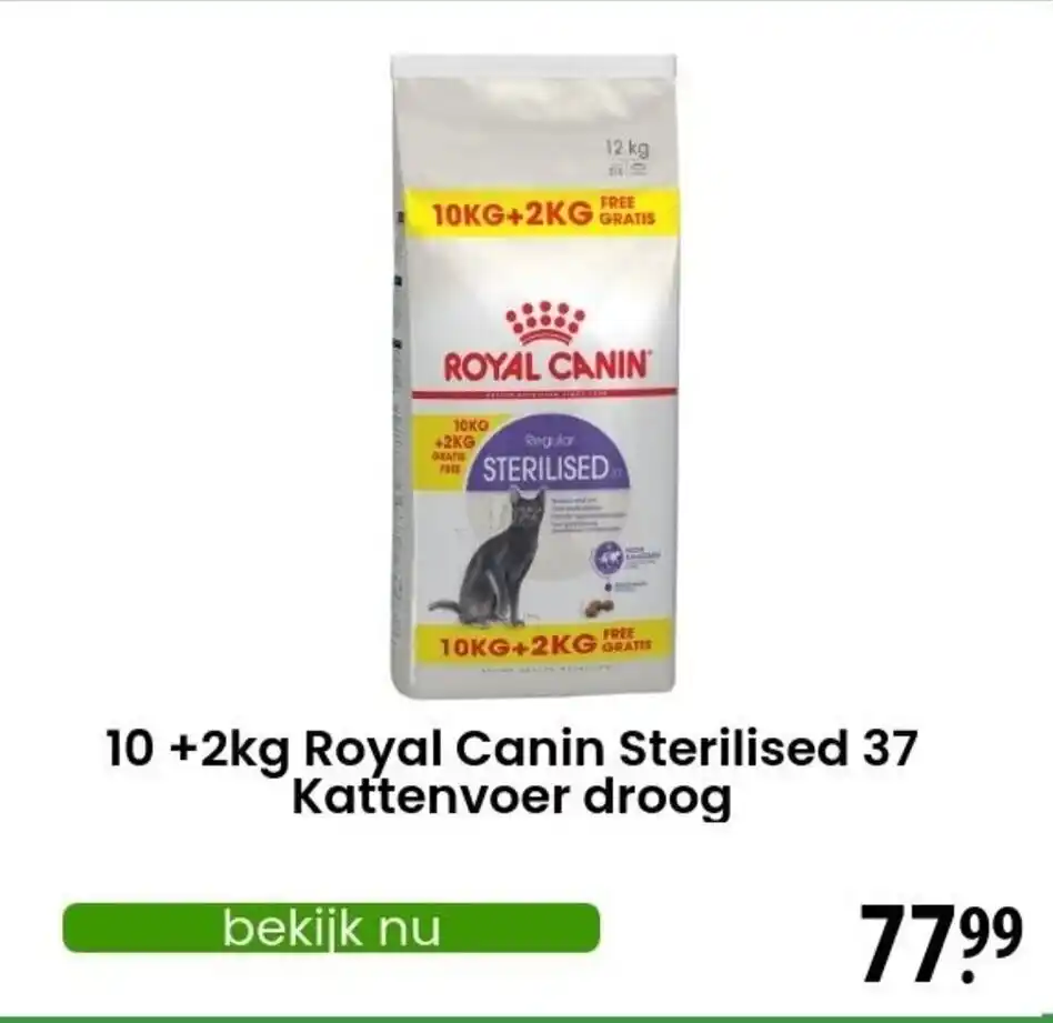 Royal Canin Sterilised 37 Kattenvoer droog 10 +2kg aanbieding bij Zooplus
