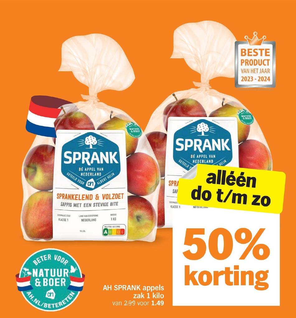 AH SPRANK appels zak 1 kilo aanbieding bij Albert Heijn