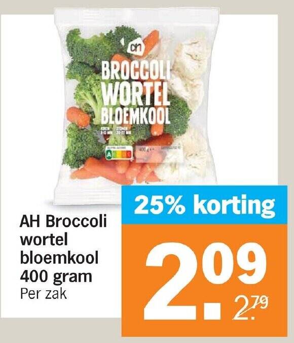 AH Broccoli wortel bloemkool 400 gram Per zak aanbieding bij Albert Heijn