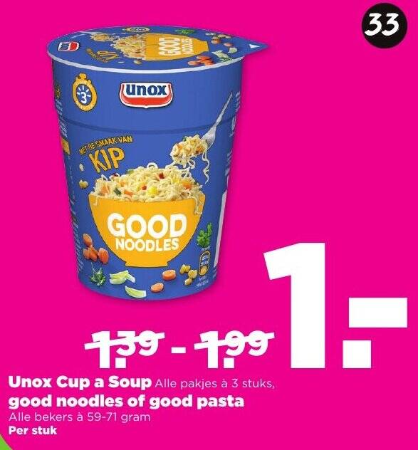 Unox Cup a Soup, good noodles of good pasta aanbieding bij PLUS